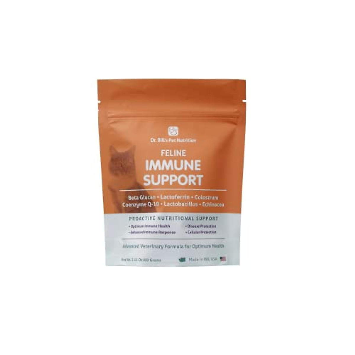 Dr. Bill’s Feline Immune Support | Immune Support for Cats | Colostrum for Cats | Pet Supplement | Includes Beta Glucan, Lactoferrin, Colostrum, Zinc, Coenzyme Q-10, and Bifidobacterium