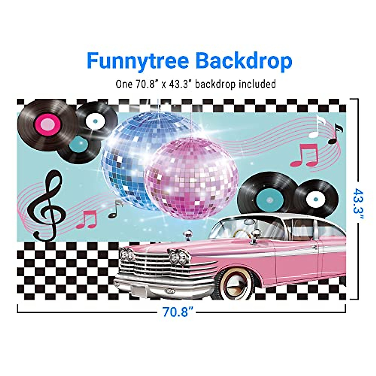 Funnytree 50s Retro Rock N Roll Diner Party Backdrop Car Sock Hop Dance Cosplay Prom Photography Background Classic 1950s Baby Birthday Wedding Banner Cake Table Decoration Photo Booth