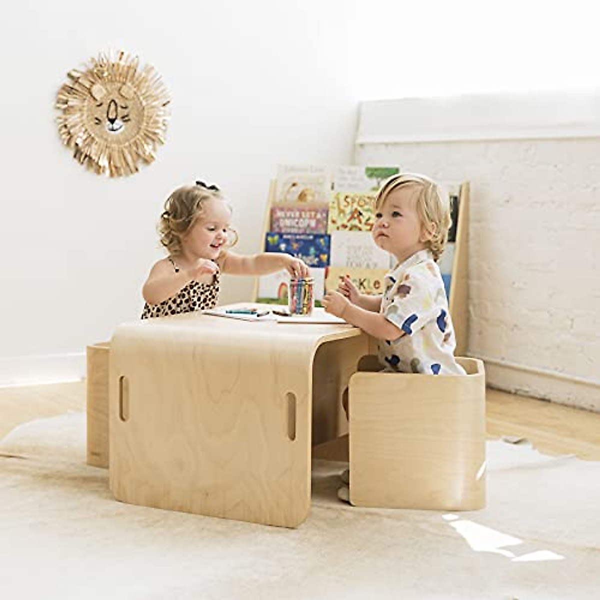 ECR4Kids Bentwood Multipurpose Table and Chair Set, Kids Furniture, Natural, 3-Piece