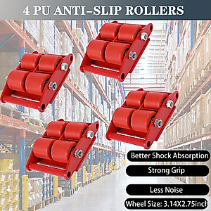 Yellulu 4pcs Machinery Mover, 6T Machinery Skate Dolly with 2 Steering Handle, 13200lbs Machinery Moving Skate, with 360°Rotation Cap and 4 Rollers, Heavy Duty Industrial Moving Equipment,Red