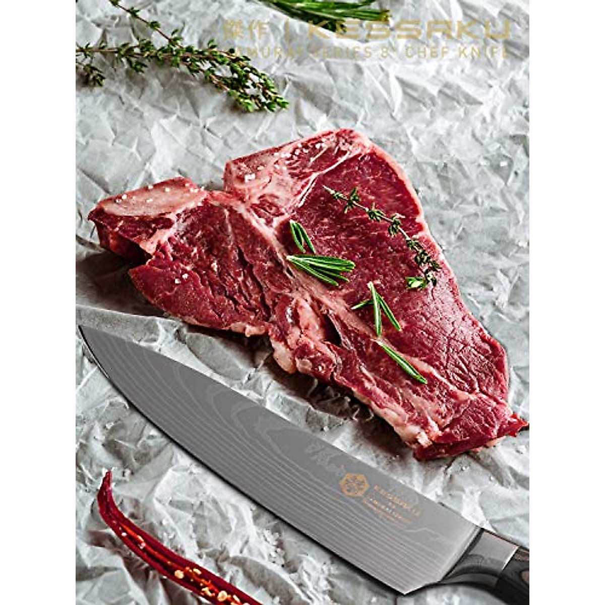 KESSAKU 8-Inch Chef & 7-Inch Santoku Knife Set - Samurai Series - Forged High Carbon 7Cr17MoV Stainless Steel - Pakkawood Handle with Blade Guards