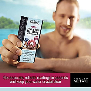 Health Metric 7-Way Pool and Spa Test Strips | 100 ct | Swimming Pool Testing Strip Kit for Chlorine Bromine Alkalinity pH Hardness & Cyanuric Acid | Chemical Tester Strips for Water Maintenance