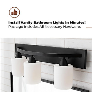 Dorence Bathroom Vanity Light Fxiture | Interior Bathroom Lighting Bar with Modern Milk Glass Shade | Bathroom Lights Over Mirror | Matte Black, 3 Lights, E26 100W LED, Bulbs not Included