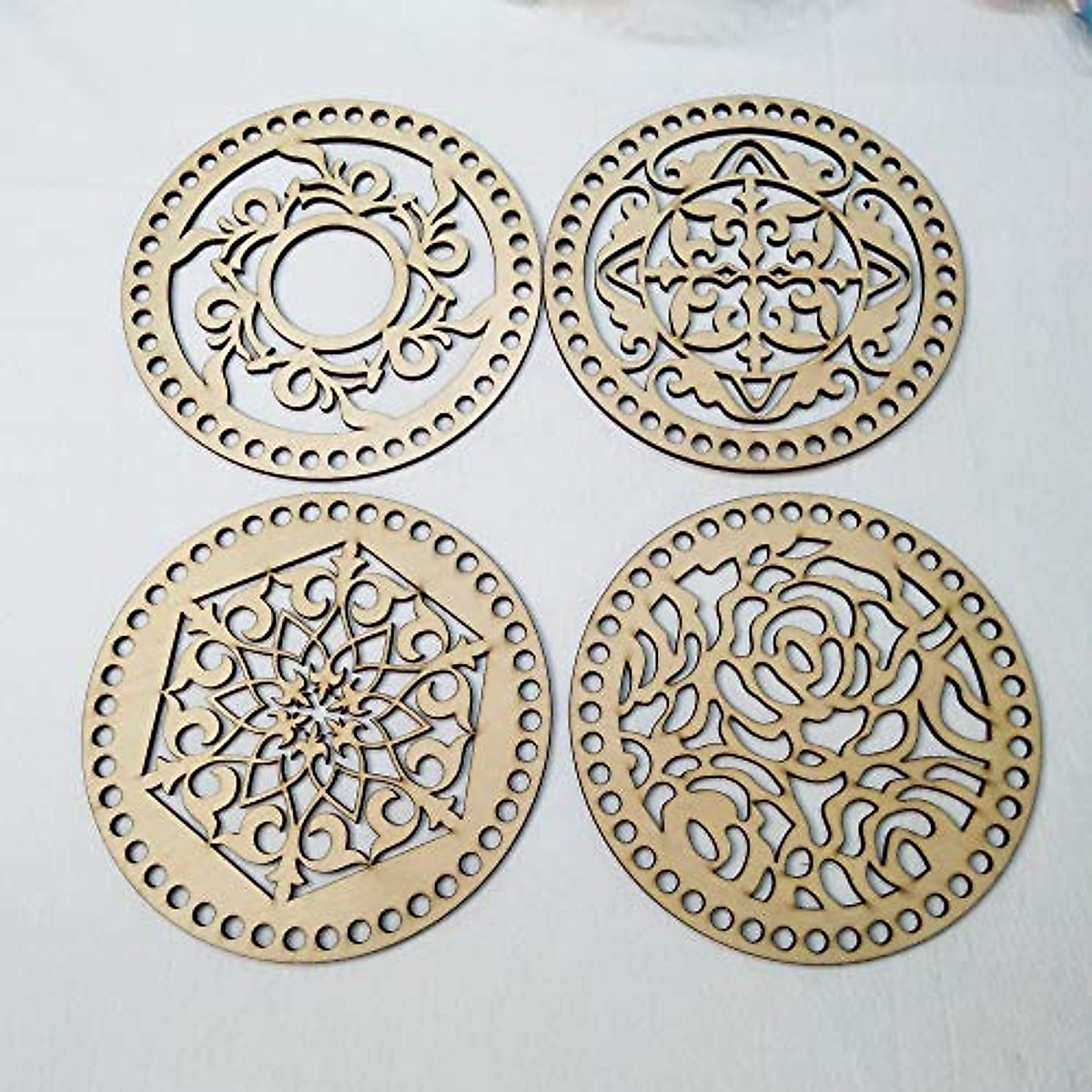 Set of 4 Wooden Base Wood Bottoms for Crochet Basket Wooden Crochet Accessory Tshirt Yarn Accessory T Shirt Yarn Basket (Styles Mix 2, 18CM)