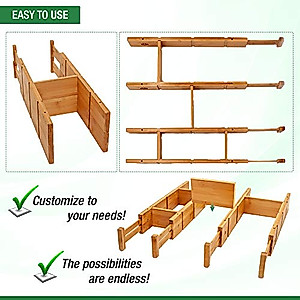 *UPGRADED* Kitchen Drawer Dividers w/Inserts and Liner - Adjustable Bamboo Organizers for Drawers - Spring Loaded, Large for Utensils and Deep for Clothes - Tall Wood Draw Divider Separator (Long)
