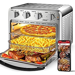 Geek Chef Air Fryer Toaster Oven Combo,16QT Convection Ovens Countertop, 6 Slice Toaster, 10-inch Pizza, whit Warm, Broil, Toast, Bake, Air Fry, Oil-Free, 100+ Online Video Recipes & Accessories, Perfect for Countertop, Stainless Steel