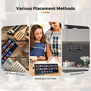 BEAMNOVA 8-Channel Digital Kitchen Timer Commercial Cooking Fryer Reminder Loud Ring Alarm Stainless Steel Adjustable Volume