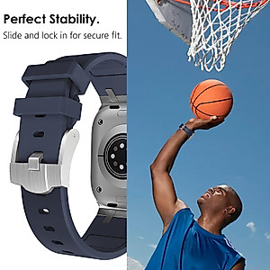 WINGLE for Apple Watch Band Ultra 2 Band Ultra Band 49mm 46mm 45mm 44mm 42mm for Men Series 10 9 8 7 SE 6 5 4, AP Liquid Silicone Rubber Band for iWatch 3 2 1 Metal Adapter Luxury Cool Sport Strap