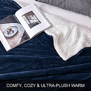 BEDELITE Sherpa Fleece Blanket Navy Blue Throw Blanket for Couch & Bed- 480GSM Thick Warm Winter Blankets, Super Soft & Cozy Fuzzy Blanket (50" X 60")