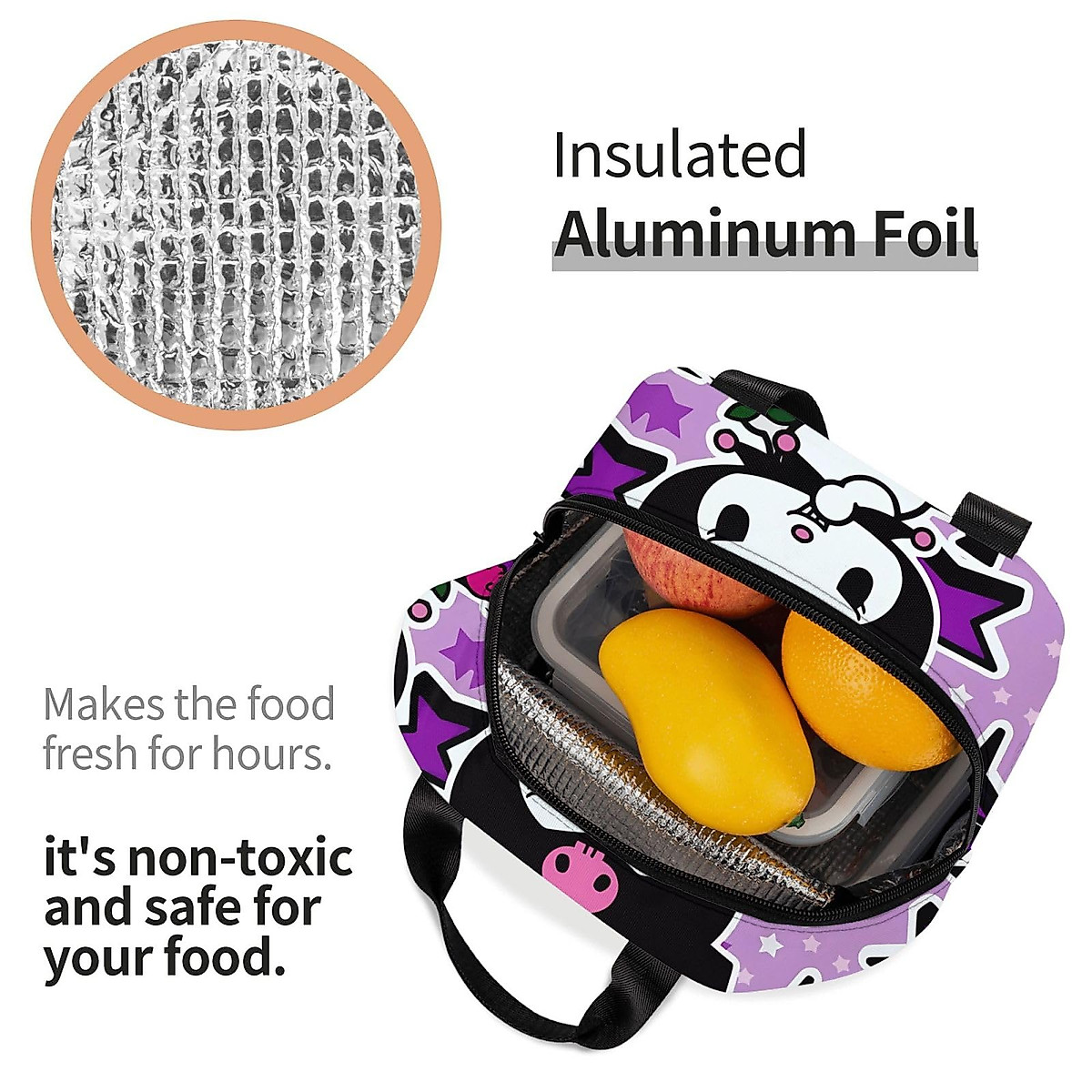 YHDVMYIS Kawaii Lunch Bag Cute Anime Insulated Portable Lunch Box Cartoon Reusable Thermal Bento Lunch Tote Cooler Bags For Women Men Office Work Picnic