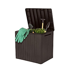 Keter City 30 Gallon Resin Deck Box for Patio Furniture, Pool Accessories, and Storage for Outdoor Toys, Brown