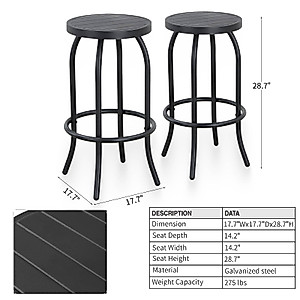 PatioFestival Patio Bar Stools Set of 4 Outdoor Counter Height Round Seat Bar Stool 29" Modern Backless Bar Chairs