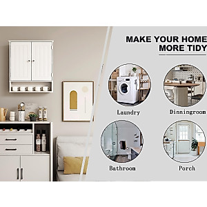 IANUE Bathroom Cabinet - Over The Toilet Storage Cabinet White Medicine Cabinet, Bathroom Wall Cabinet with 2 Doors and Adjustable Shelves, Small Wall Mounted Cabinet for Bathroom, Kitchen, Laundry