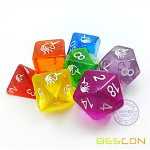 Bescon Colorful Unicorns Rainbow Sparkled Polyhedral D&D Dice Set of 7 RPG Role Playing Game Dice 7pcs Set