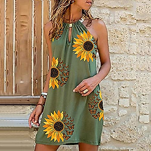 FABIURT Boho Dress for Women,Women's Bohemian Sexy Halter Neck Sleeveless Flowy Beach Party Mini Dress Summer Casual Boho Sundress Sundress Women Long Plus Size