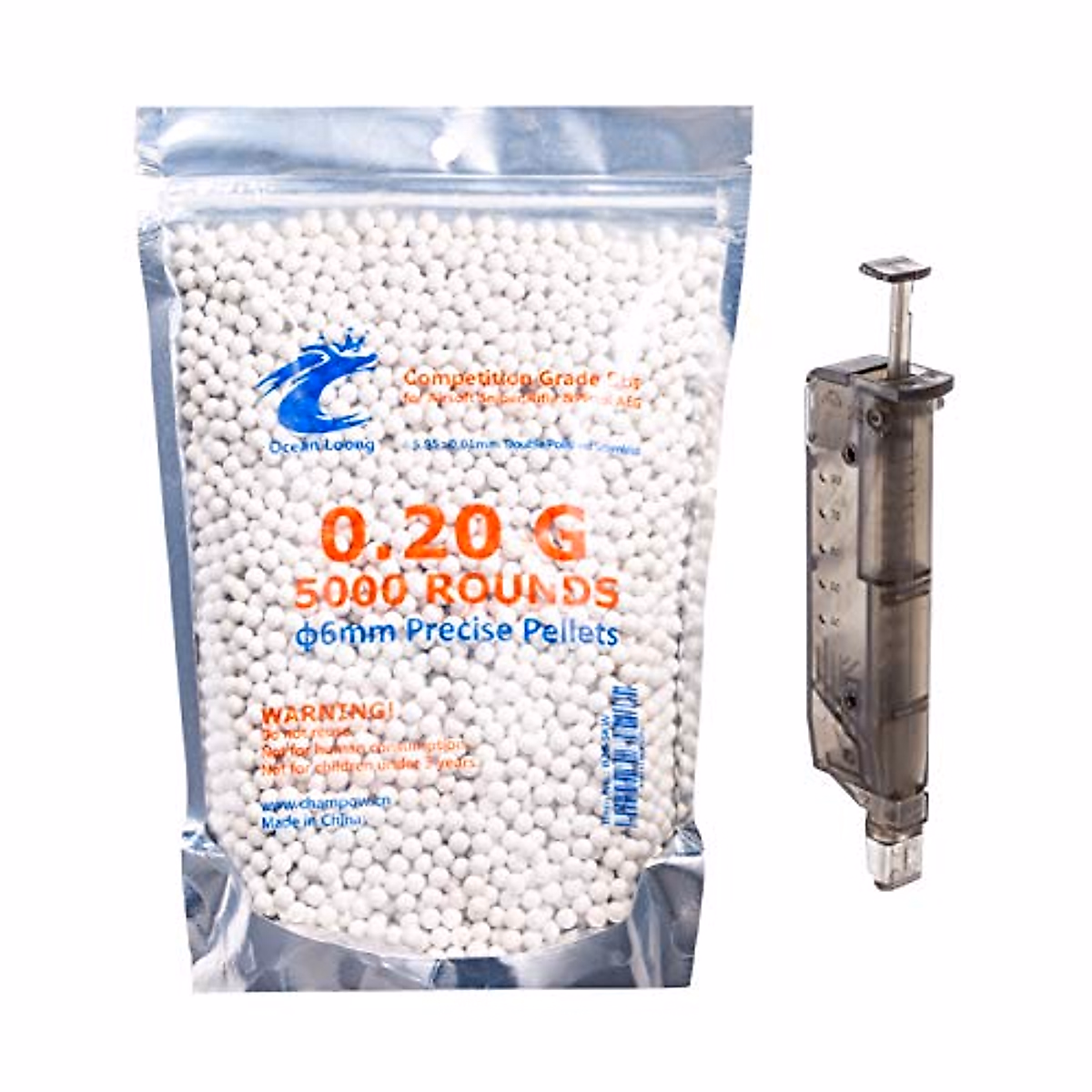 Airsoft BBS 0.20g 5000 Rounds, Match Grade High Precision BB, Plastic 0.20 Gram 6mm BBS with Airsoft Speed Loader (100 Rounds Capacity) Quick Loader for Airsoft Magazine