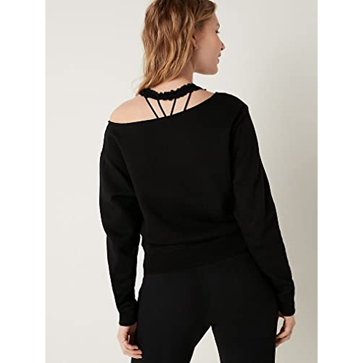 Victoria's Secret PINK Fleece Cropped Sweatshirt, Pure Black, Large