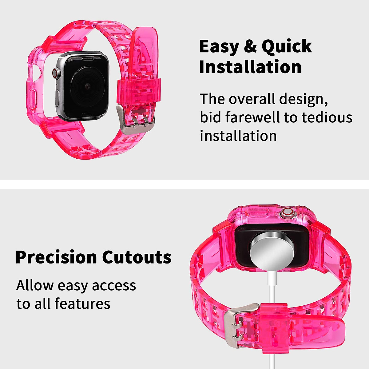 Jelanry compatible with Apple Watch Band Case 38mm 40mm 41mm for Men Women, Crystal Transparent Bumper Sport Soft Silicone Protective Case Wristband Strap iWatch Series 9 8 7 6 5 4 3 2 1 SE 2022, Pink