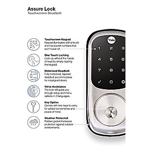 Yale Assure Lock with Zigbee - Smart Touchscreen Keypad Deadbolt - Works with Xfinity Home, Amazon Echo Show, Amazon Echo Plus and More - Satin Nickel