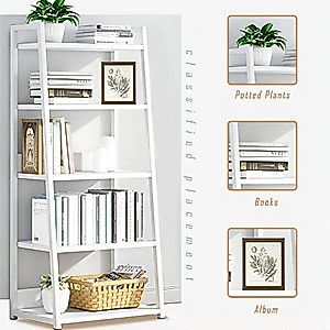 IOTXY 4 Tier Open Bookshelf - Steel and Wood Display Stand, 50CM Width Floor-Standing Bookcase, White