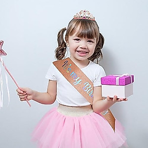 BAHABY Birthday Crown for Women It's My Birthday Sash & Rhinestone Tiara Set Birthday Sash and Tiara for Women Rhinestone Headband for Girl Glitter Crystal Hair Accessories for Party - Rose Gold