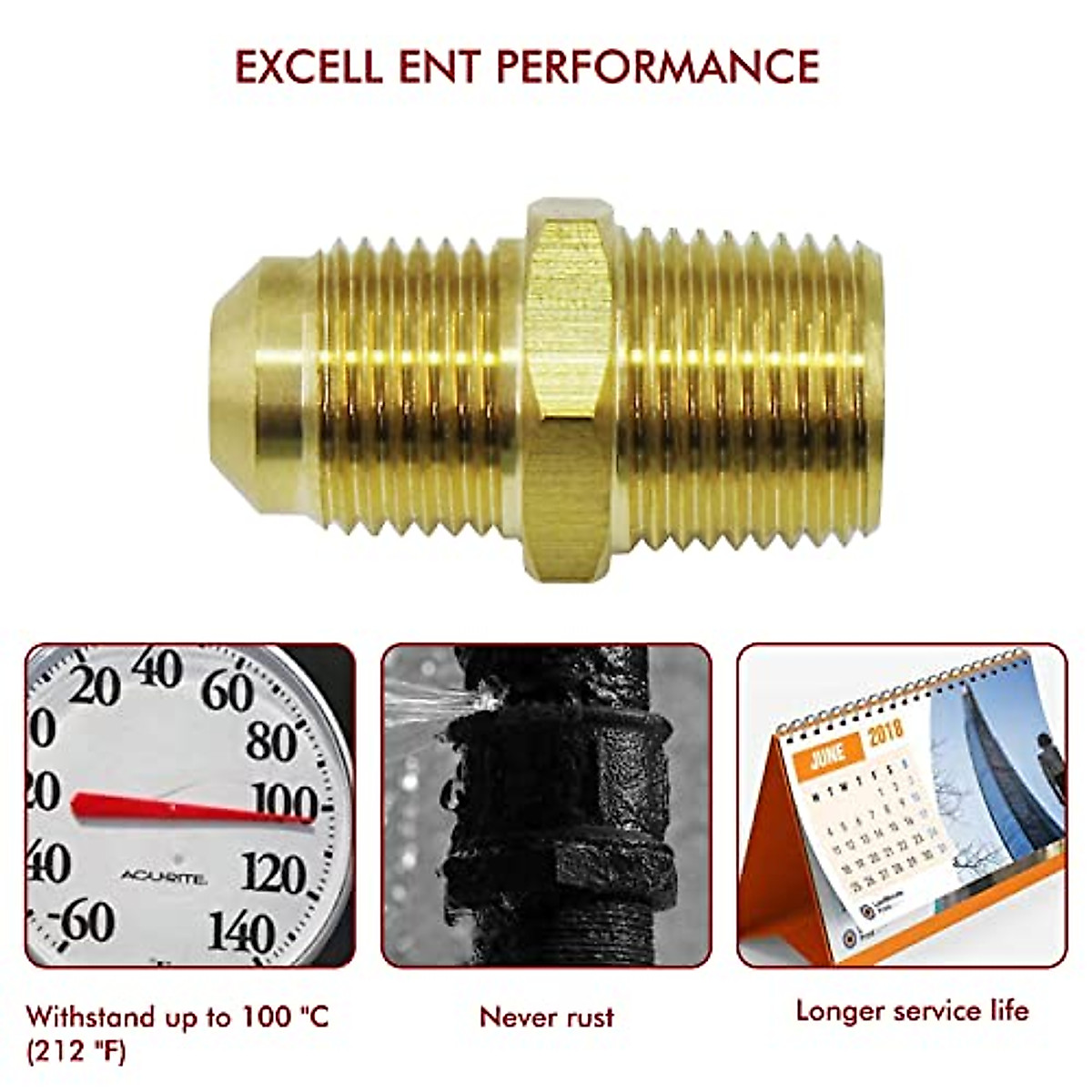 MENSI 2 Packs 3/8" Male Flare Thread (5/8"-18UNF) Convert to 3/8" Male NPT Thread Propane BBQ Grill Brass Union Adapter