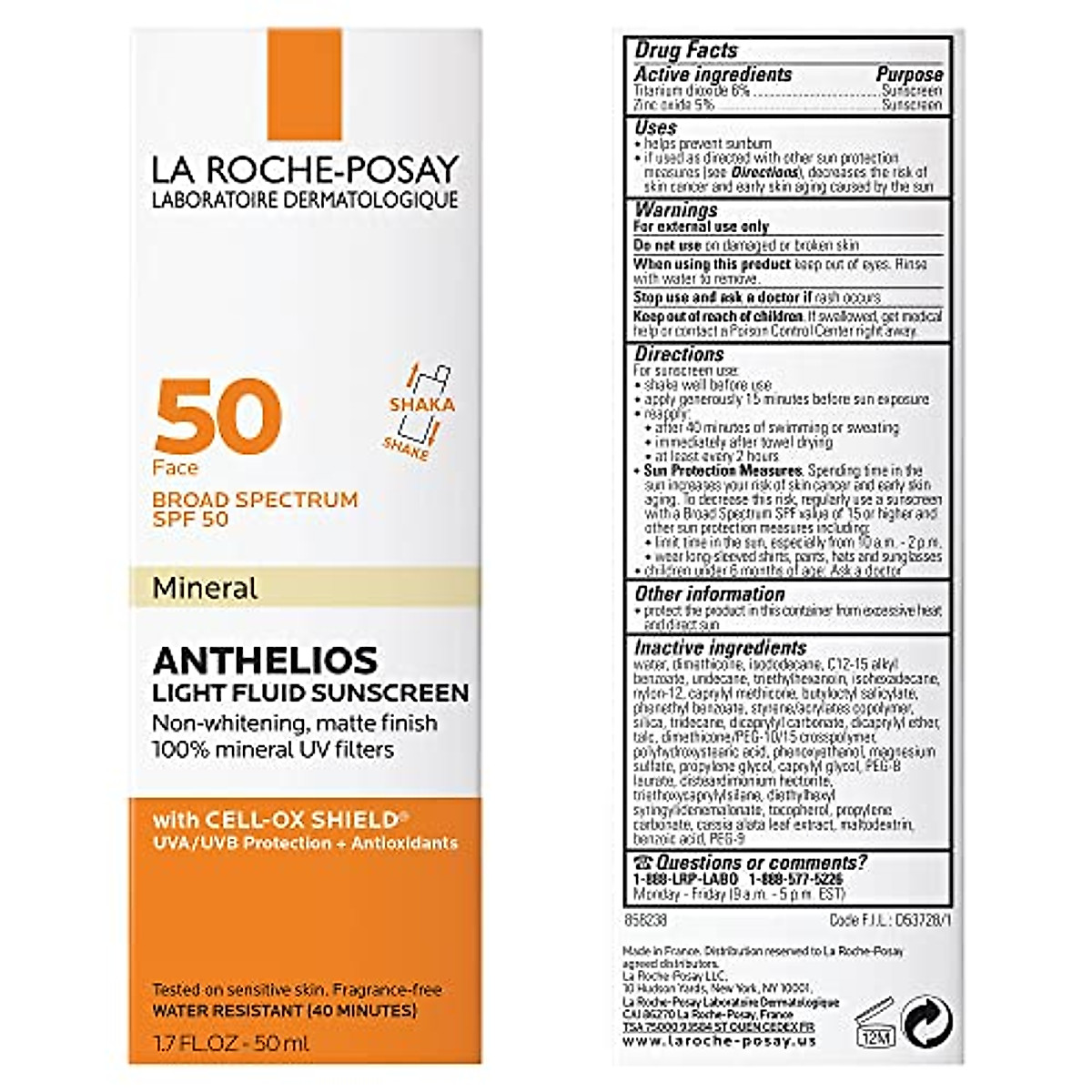 La Roche-Posay Anthelios Mineral Ultra-Light Face Sunscreen SPF 50, Zinc Oxide Sunscreen for Face, 100% Mineral Sunblock, Oil Free Sunscreen for Sensitive Skin, Daily Sun Protection