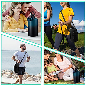 1 Gallon Water Bottle Stainless Steel - 128oz Insulated Flask with Sleeve Strap, Big Water Jug with Straw & Spout Lid, Gym Camping Gallon Water Bottle w/ Paracord Handle, protective Boot