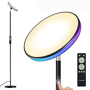 Floor Lamp,42W 3200LM Modern Torchiere Sky LED Lamps,Bright Tall Standing Pole Light with Remote,5 Color Temperatures Dimmable,Memory Function & 1/2/3H Timer for Living Room,Bedroom,Office-(Black)