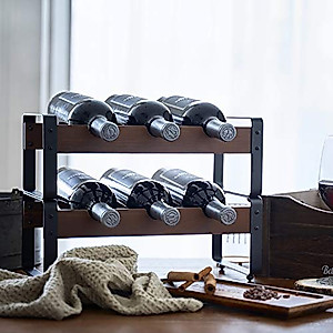 OUVINTE 2 Tier Stackable Wine Rack Rustic Freestanding Floor Wine Holder Table Wine Shelf Countertop Wine Stand Small Standing Bottle Storage Racks for Pantry, Bar, Cabinet