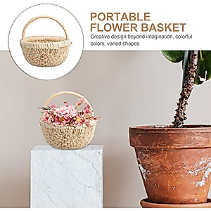 Hemoton Woven Storage Basket Wedding Flower Girl Basket Woven Ranttan Flower Bride Basket Picnic Basket for Wedding Bridal Ceremony Party Decoration (Beige) S Wicker Basket