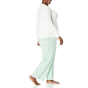 Amazon Essentials Women's Lightweight Flannel Pant and Long-Sleeve T-Shirt Sleep Set, Mint Green Forest Animals, Medium