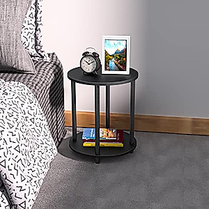 Unihouse Small Round Side Table, 2 Tier Black Wooden End Table/Bed Side Table/Nightstand for Living Room/Bedroom/Small Space,15.6"(D)*19.72"(H),Metal Legs