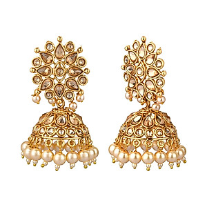 Efulgenz Indian Bollywood Faux Pearl Crystal Kundan Rhinestone Wedding Jhumka Jhumki Dangle Earrings Jewelry Set