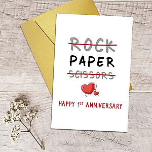Qiliji Happy 1st Anniversary Card, Funny 1 Year Wedding Anniversary Card, Paper Anniversary Greeting Card, Rock Paper Scissors