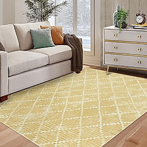 GAOMON Washable Area Rug Modern Geometric Living Room Rug Non-Slip Stain Resistant Contemporary Diamond Accent Rug Indoor Floor Carpet for Bedroom Entryway Laundry Room, 4' x 6', Taupe