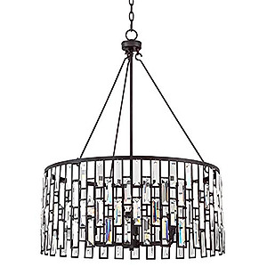Regency Hill Aurelia Bronze Pendant Chandelier Lighting 26 3/4" Wide Modern Drum Clear Glass Shade 6-Light Fixture for Dining Room Living House Home Foyer Kitchen Island Entryway Bedroom