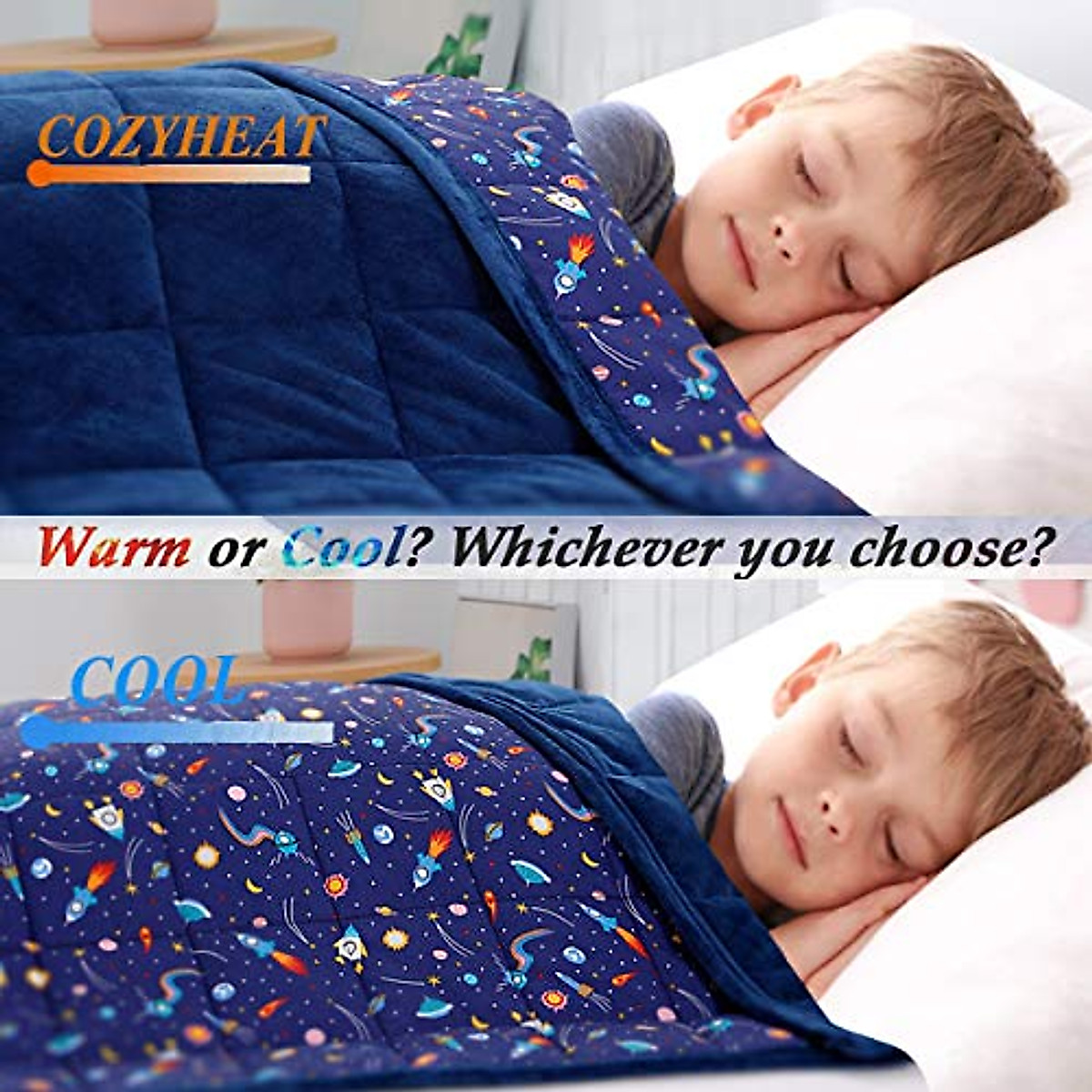 VECOKNA Kids Weighted Blanket 7lbs 41 x 60 inches, Reversible Cooling Throw Blanket for Kids &Teens,100% Breathable Cotton Heavy Blanket,Great for Calming and Sleep,Blue Rocket