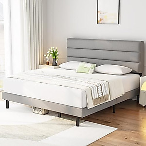 IYEE NATURE Bed Frame Full Size with Headboard,Sturdy Platform Bed with Wooden Slats Support,No Box Spring,Mattress Foundation,Easy Assembly,Grey