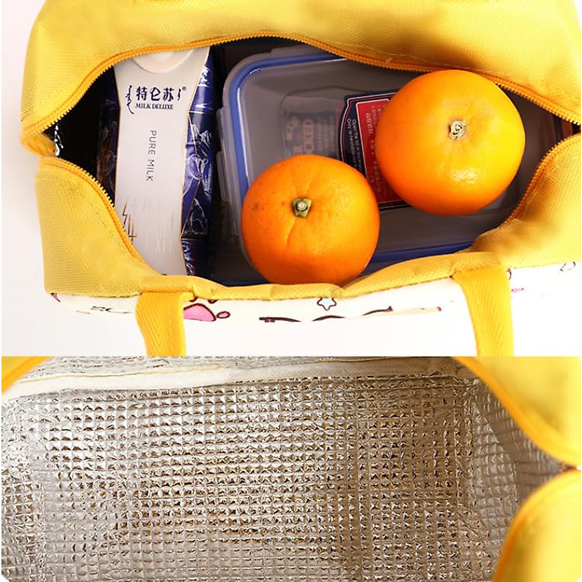 MININAI Cute Aesthetic Lunch Bag Kawaii Cartoon Lunch Box Insulated Lunch Bag Reusable Tote Bag for Work Picnic Travel (Purple,One Size)