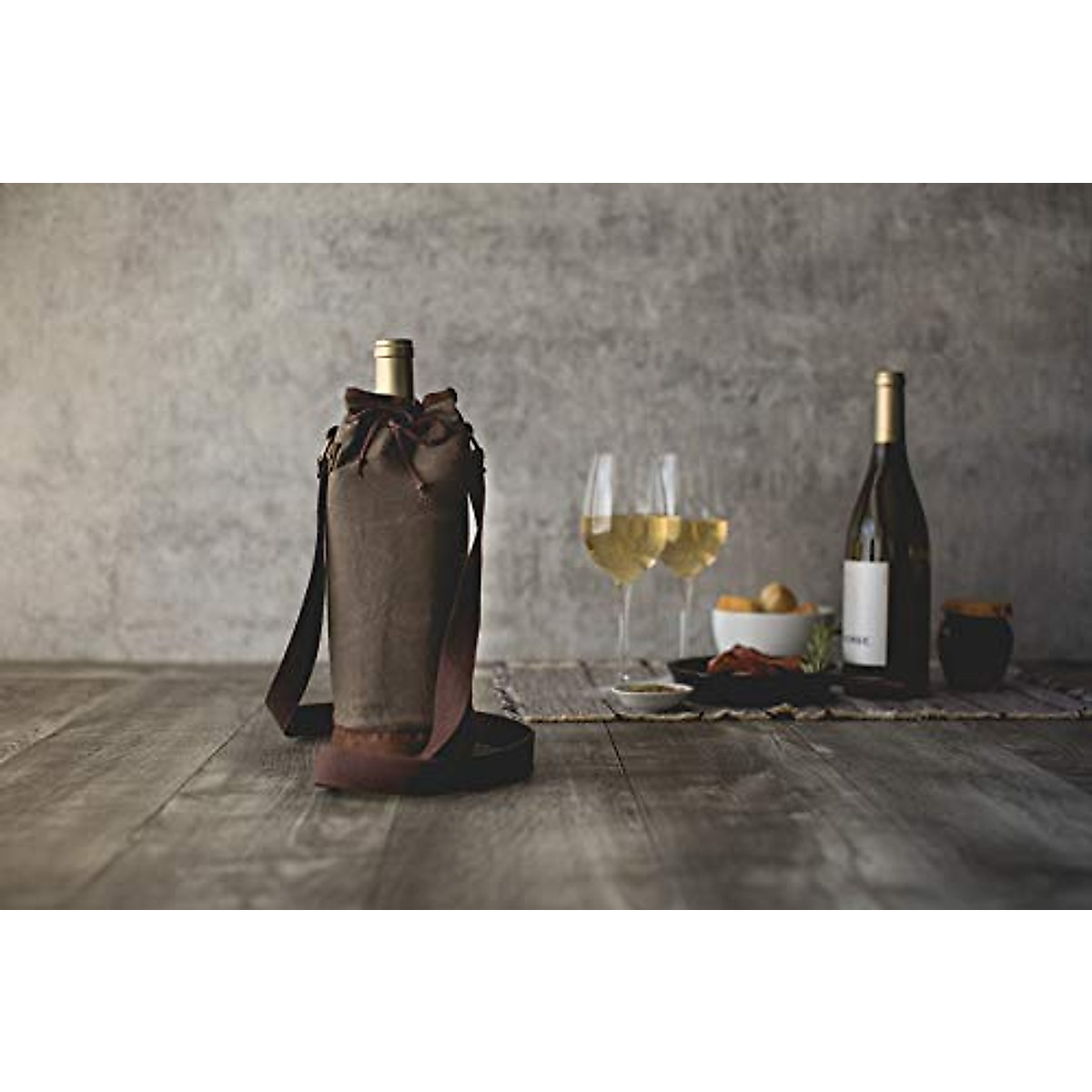 LEGACY - a Picnic Time brand Waxed Canvas Wine Tote, Insulated Growler and Bottle Carrier, (Khaki Green)