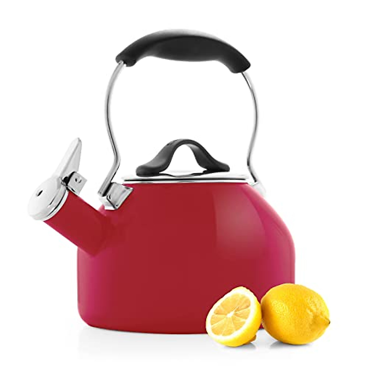 Chantal 1.8 QT Kettle, Oolong Series, Premium Enamel on Carbon Steel, Whistling, Even Heating & Quick Boil (Apple Red)