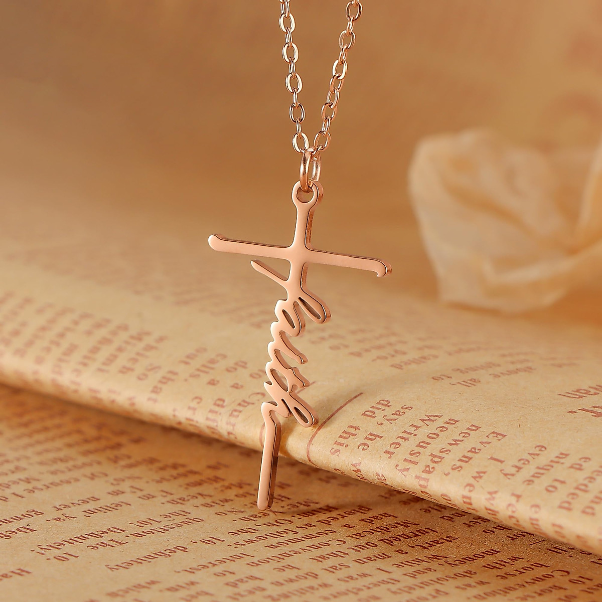 SANNYRA Faith Faith Necklace Rose Gold Plated Faith Pendant Necklace Religious Personalized Jewelry Gift for Women