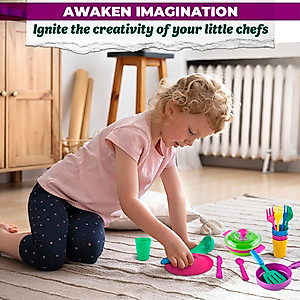 Play Kitchen Pots and Pans for Kids Kitchen Playset - 27Pcs Toy Plates and Dishes for Kitchen Set Plastic Dishes and Utensil Sets for Play Kitchens - Kids Playset Play Dishes for Kids Kitchen Toys