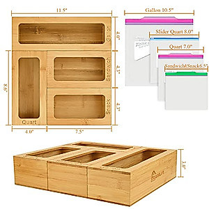 Ziplock Bag Organizer for Kitchen Drawer, 4 PACK Storage Bag Organizer ,Bamboo Food Storage Bag Holder Compatible with Ziploc, Solimo, Glad, Hefty, for Gallon, Quart, Sandwich & Snack Variety Size Bag (Natural)