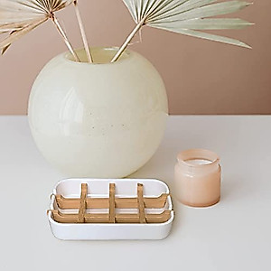 Aoheuo Modern Bamboo Fiber soap Holder and soap Dish Combination (Removable), White, 5.12 Long by 3 Wide, 0.98 inches high, Used in Kitchens, bathrooms, and bar Sinks