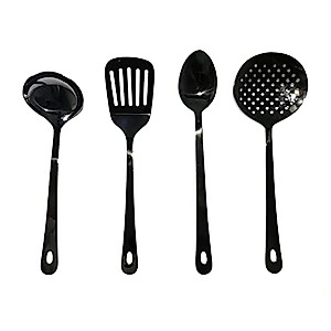 Simmer Kitchenware 4-Piece Stainless Steel Kitchen Utensils Set, PVD Black Cooking Tool Set Includes Spatula, Ladle, Serving/Basting Spoon, Skimmer, Heat Resistant, Dishwasher Safe