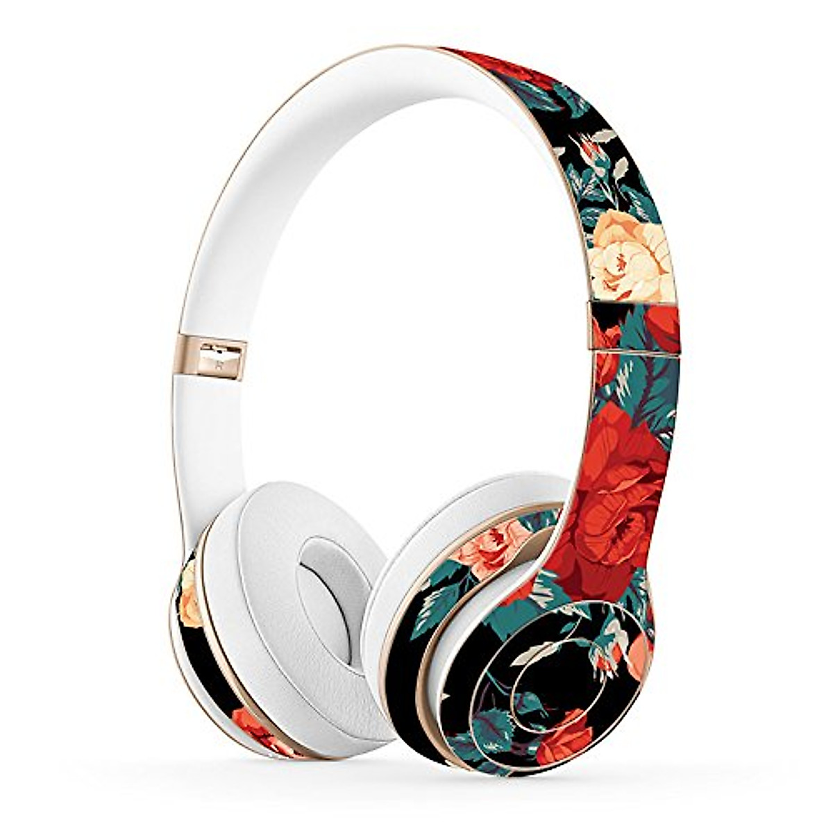 MasiBloom® Protective Headset Decal Sticker for Solo 3 Wireless & Solo 2 Wireless On-Ear Headphones Creative Cover Skin (for Solo 2 / 3 Wireless, Peony- Red with Black)