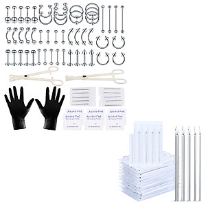 Xpircn Piercing Kit 14G 16G Body Piercing Jewelry Kit Tool, Mixed Piercing Needles 12G 14G 16G 18G 20G Disposable Hollow Piercing Needles