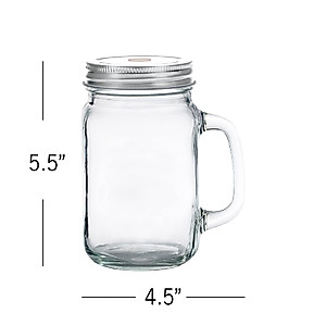 Simple Elements Mason Jar with Handle and Lid with Straw Hole - Mason Jars for beverages, drinks, liquor, juice or water - 3"W x 5.5"H - 12 oz - Set of 8